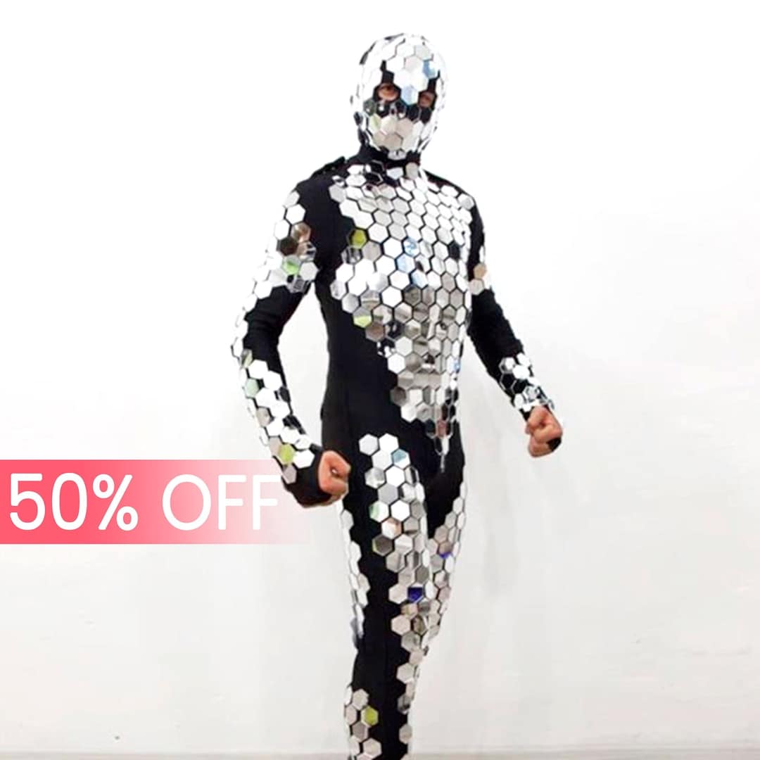 Low Cost RAVE Sequin Disco Ball Mirror Bodysuit Leotard Costume ...