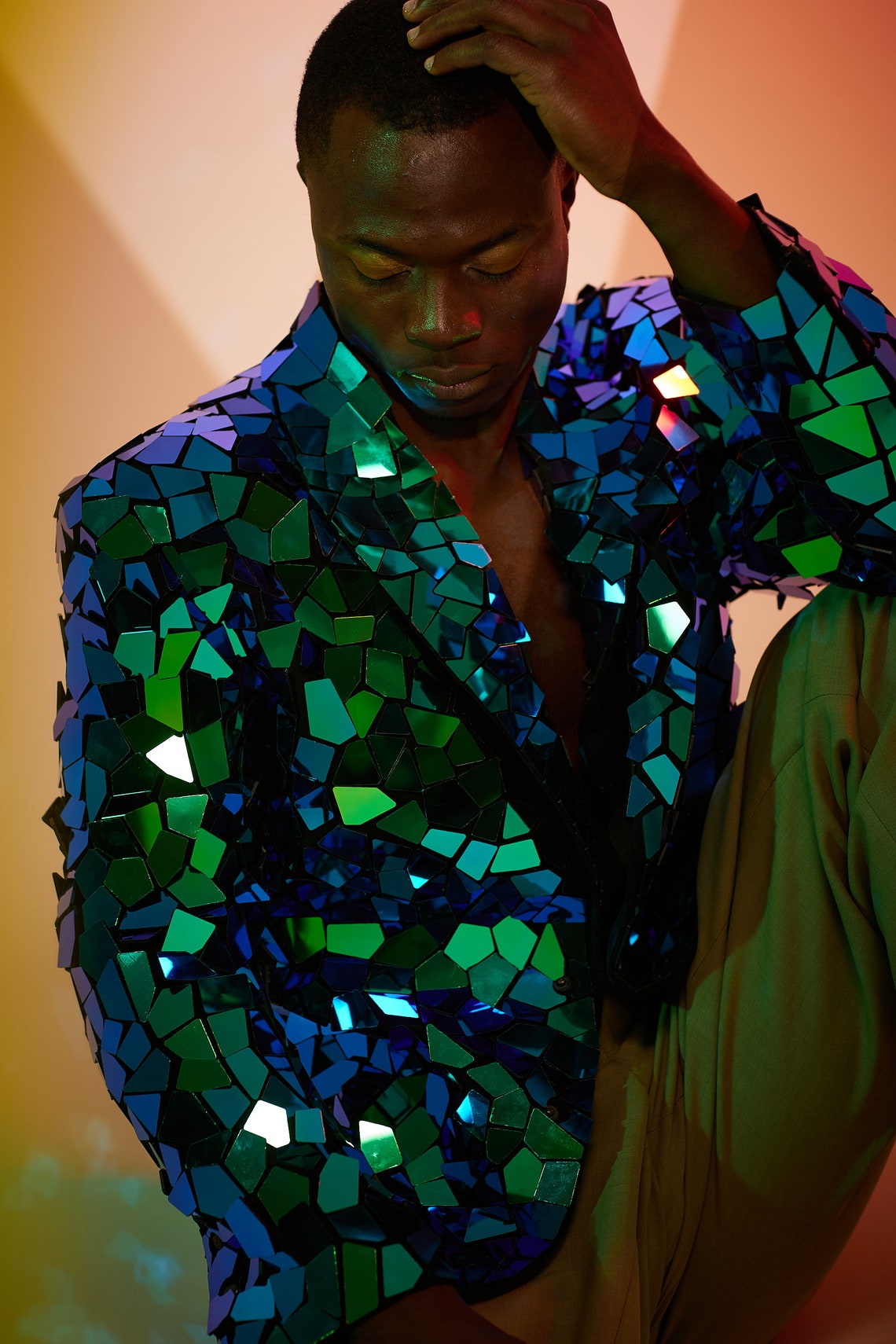 Mirror Jacket With Chameleon Effect / Scarab Green and Blue Mirror ...