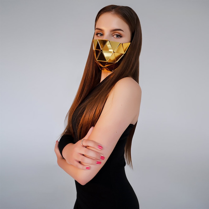 Gold Mirror Face Mask With Mirror Triangles / Mirror Face Mask ...