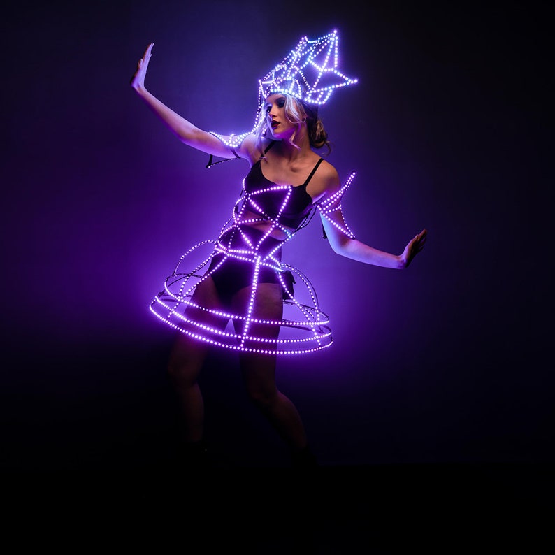 Rave Led Light Up Rainbow Cage Dress Outfit Fashion Etsy
