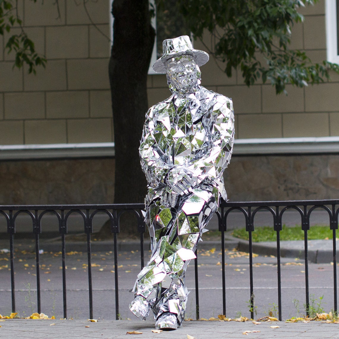 Disco Ball Suit Silver Mirror Man Performance Costume by | Etsy