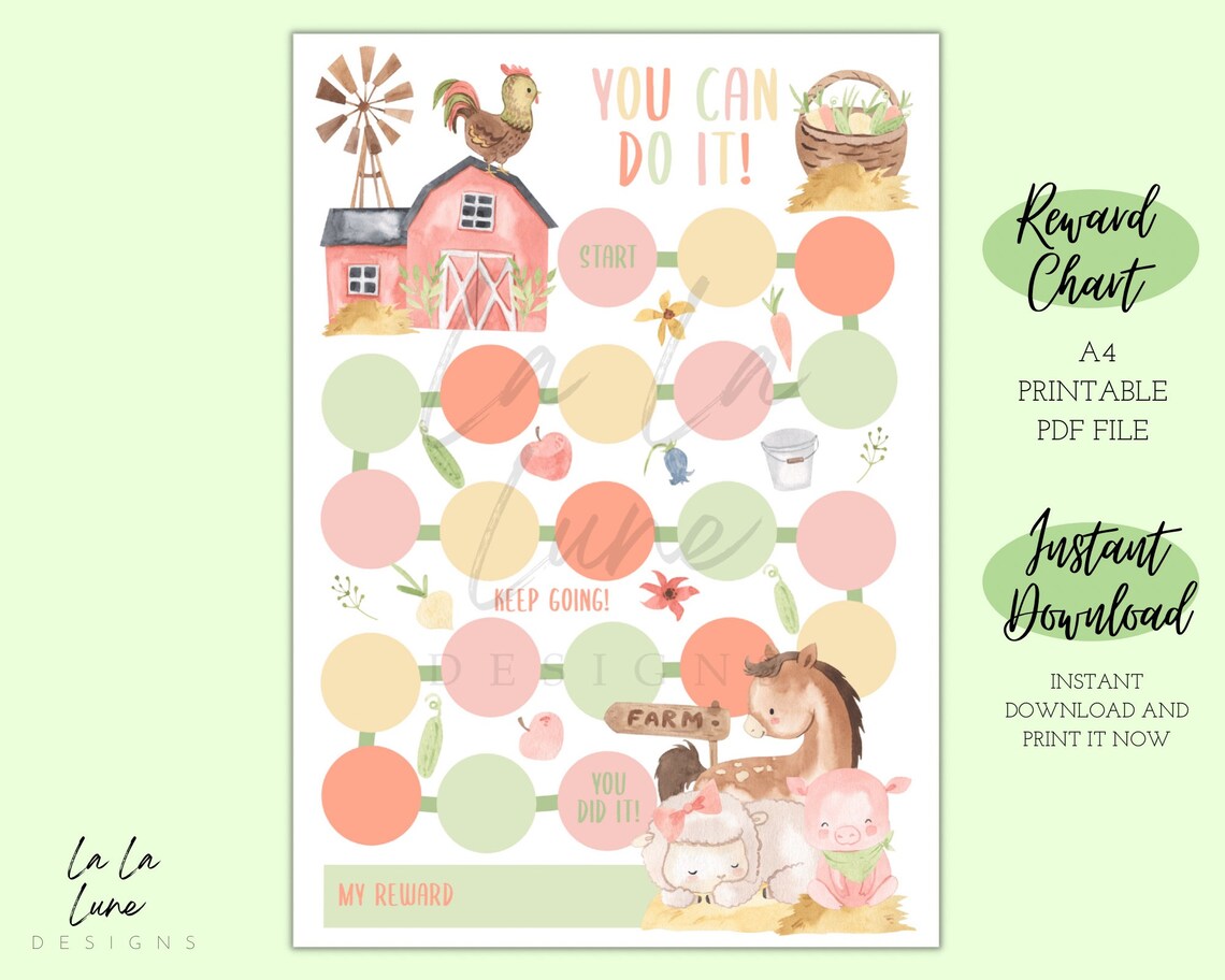 Printable Farm Reward Chart | Instant Download Kids Behaviour Chart ...