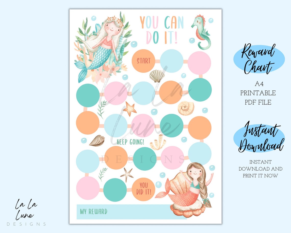 Printable Mermaid Reward Chart | Instant Download Kids Behaviour Chart ...