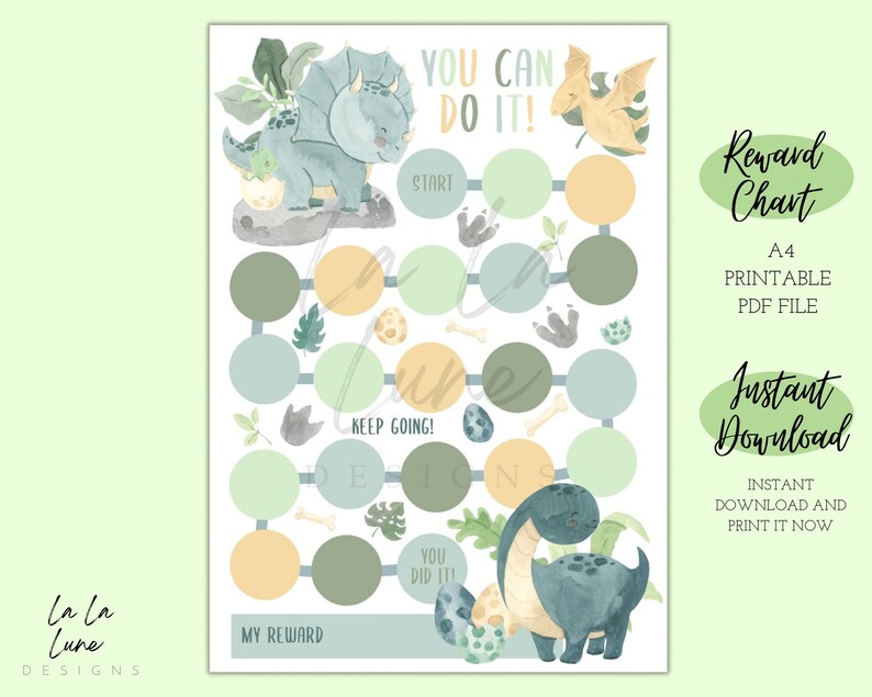 Printable Dinosaur Reward Chart | Instant Download Kids Behaviour Chart ...