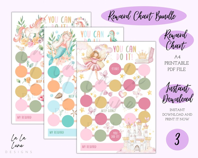 3pk Printable Reward Charts | Instant Download Kids Behaviour Chart ...