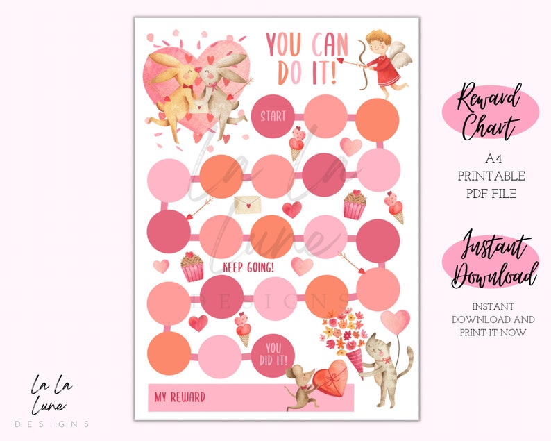 Printable Valentines Reward Chart | Instant Download Kids Behaviour ...