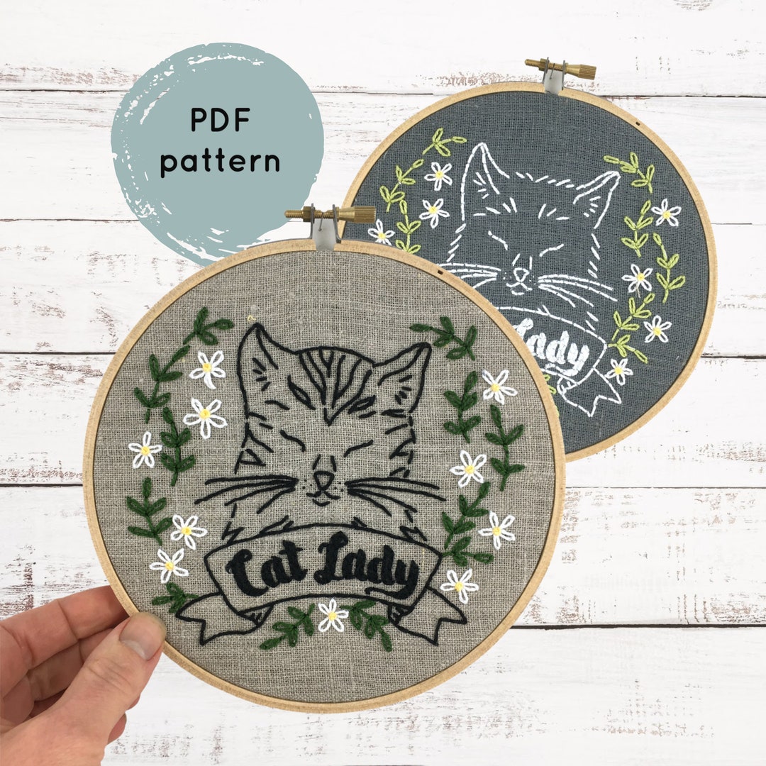 Cat Lady Hand Embroidery Pattern, Hand Embroidery Pattern PDF, PDF ...