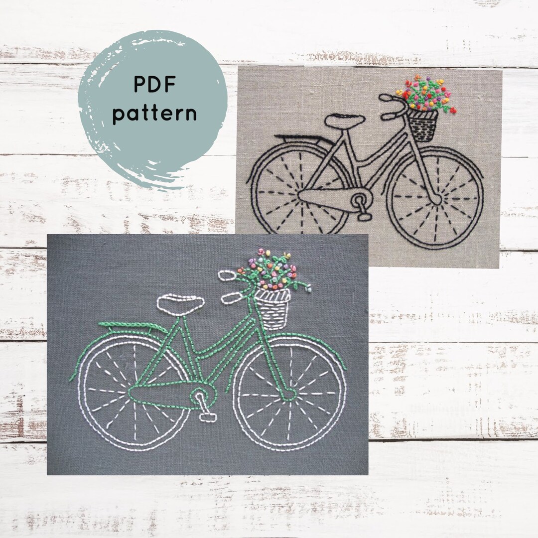 Hand Embroidery Pattern, Bicycle Hand Embroidery Pattern, Embroidery ...