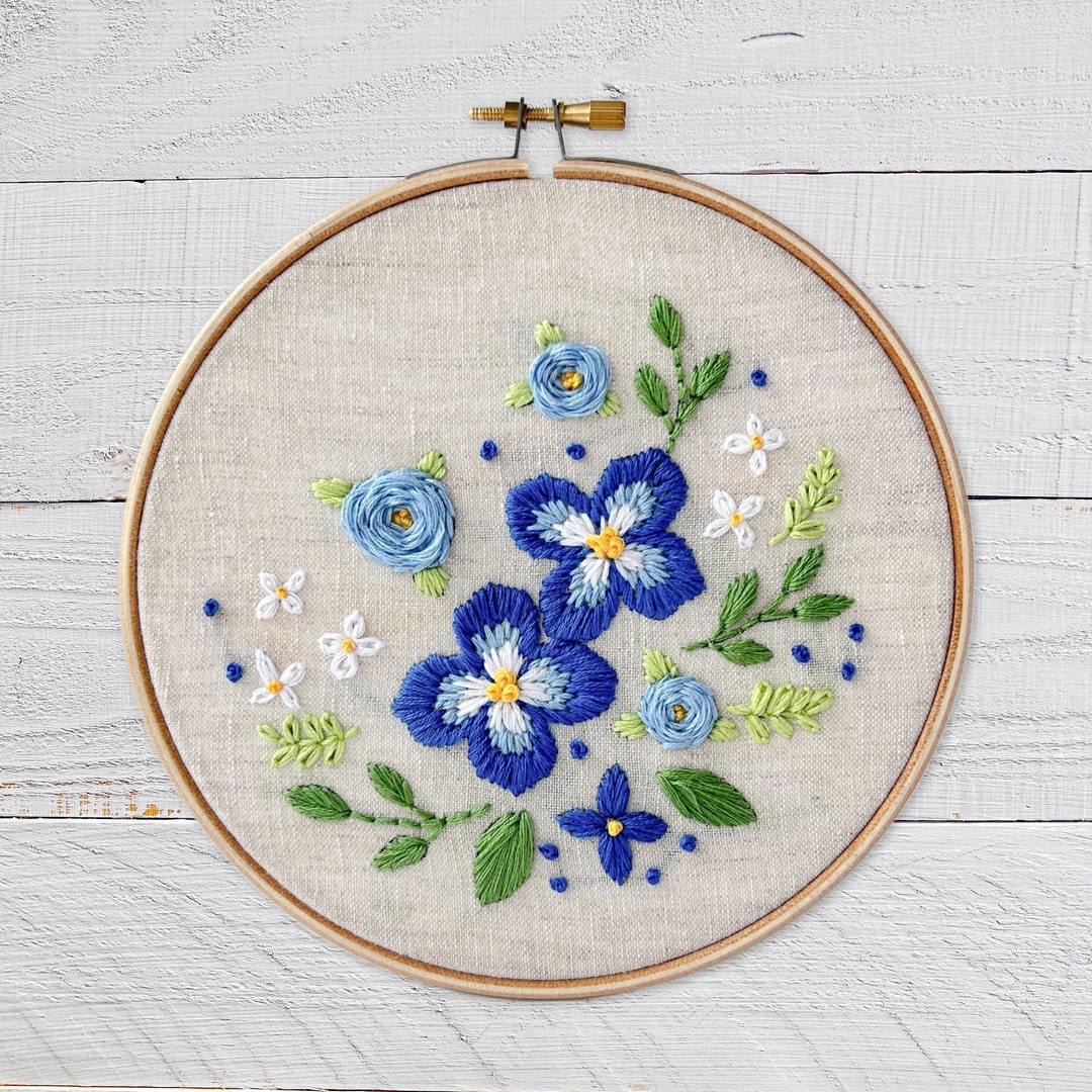 Bess Blue Floral Embroidery Kit - Etsy