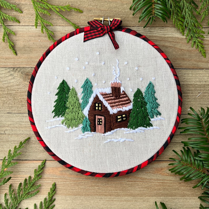 Christmas Embroidery Kit - Cozy Winter Cottage - Etsy