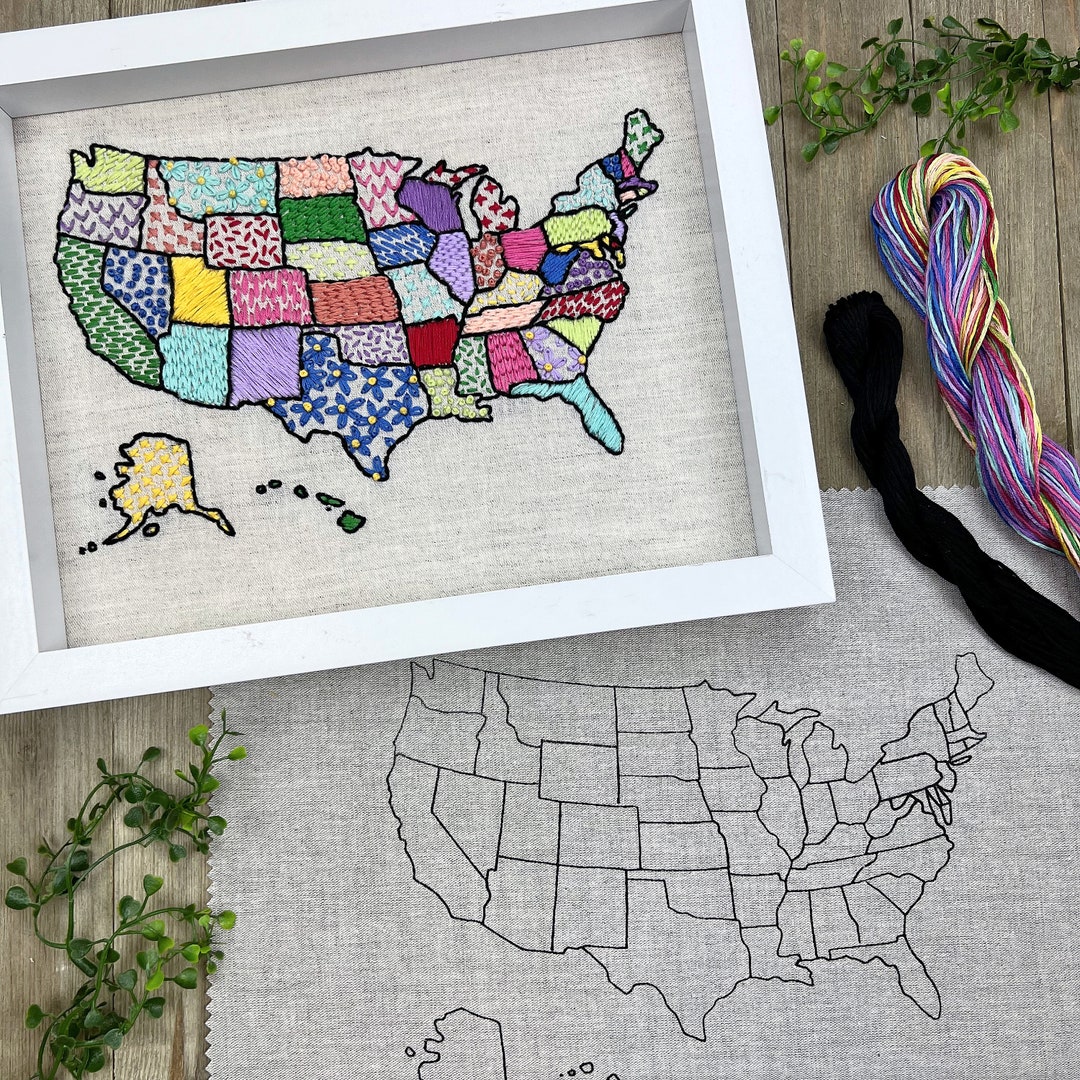 USA Map Embroidery Kit United States Map America Map - Etsy