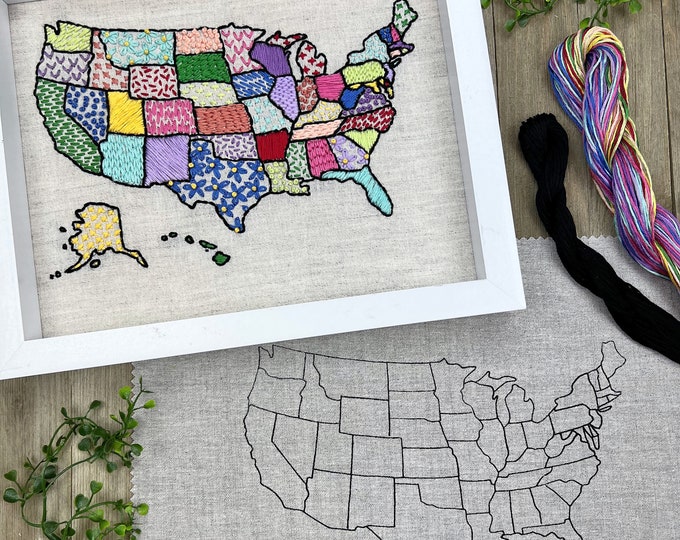 USA Map Embroidery Kit, United States Map, America Map, Embroidery ...