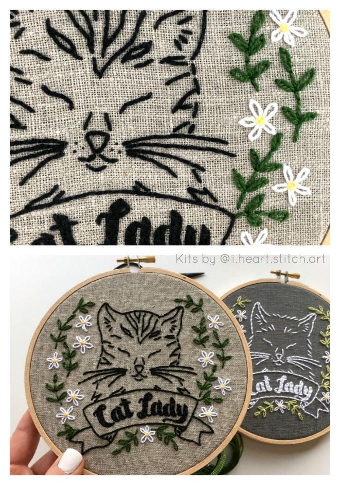 Modern Embroidery Kit: Cat Lady - Etsy
