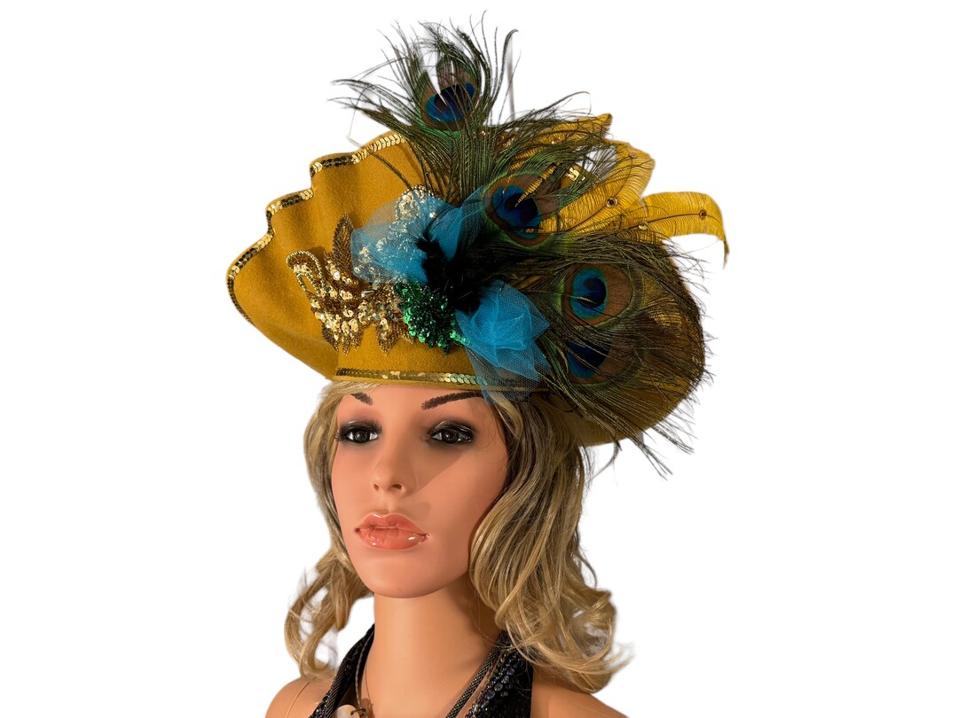 Gold Pirate Hat With Peacock Feathers - Etsy
