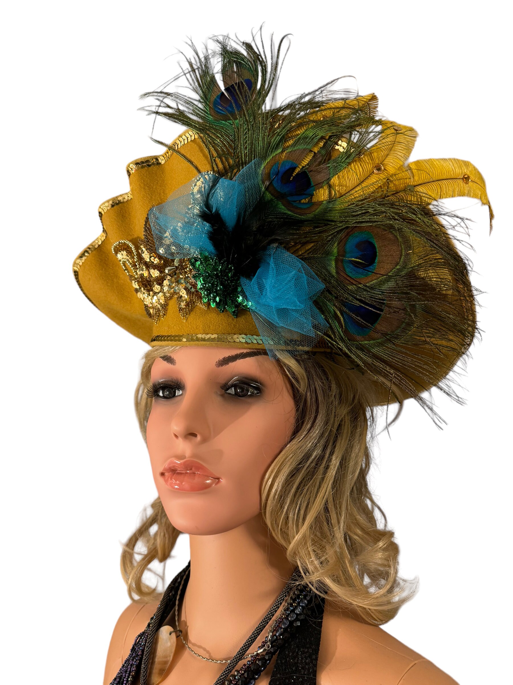 Gold Pirate Hat With Peacock Feathers - Etsy