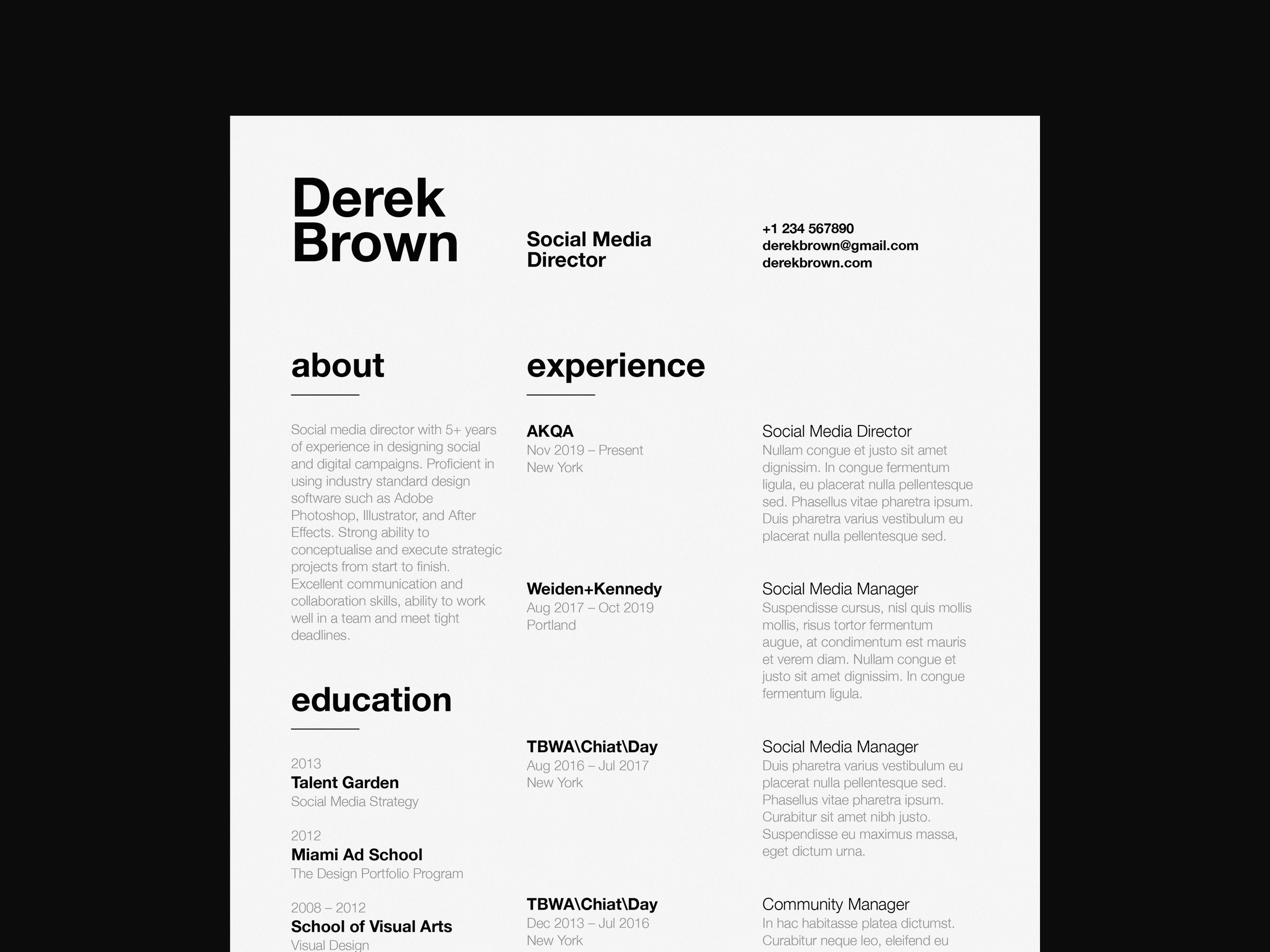 Resume Template for Google Docs, Word, Pages / Modern, Professional ...