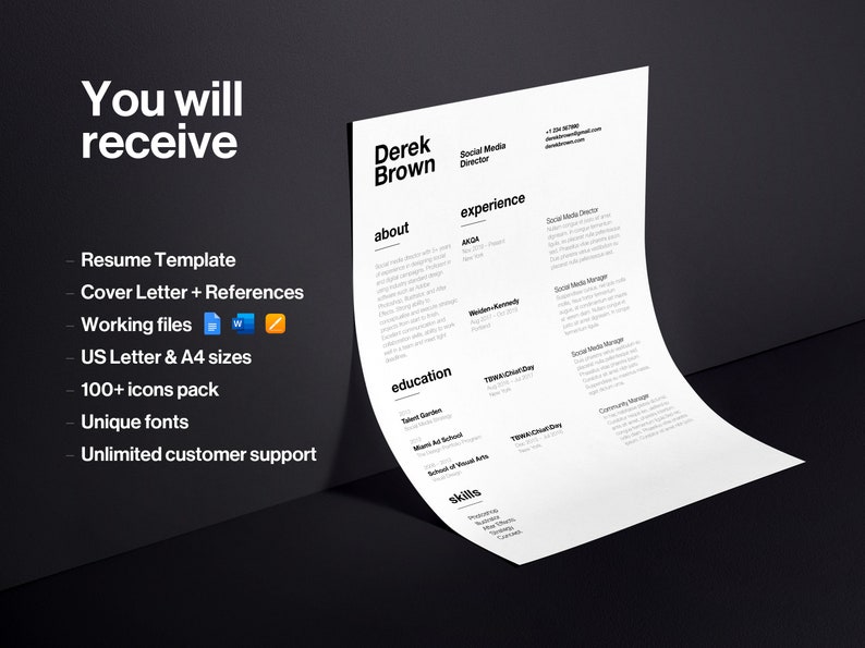 Resume Template for Google Docs, Word, Pages / Modern, Professional ...