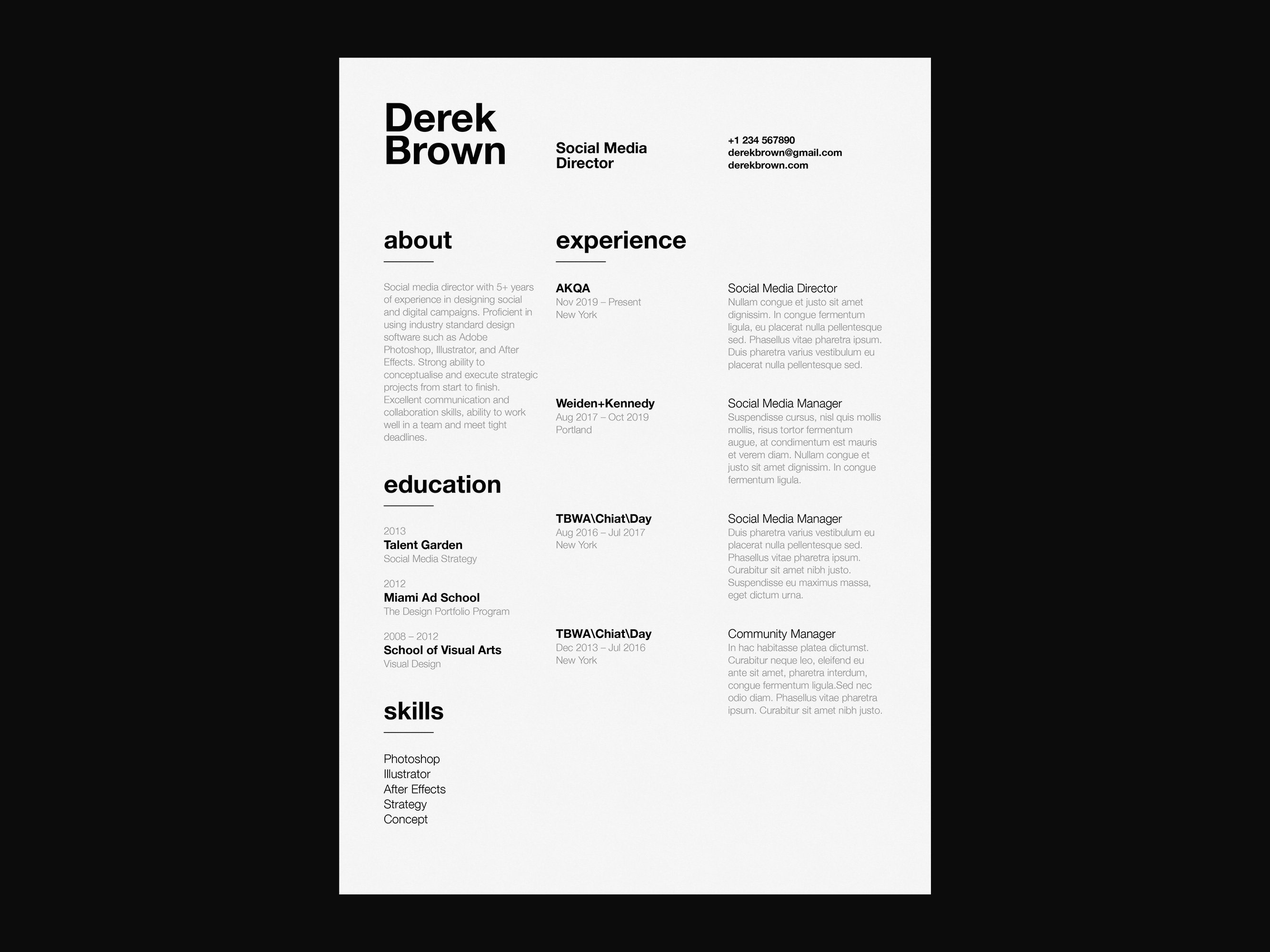 Resume Template for Google Docs, Word, Pages / Modern, Professional ...