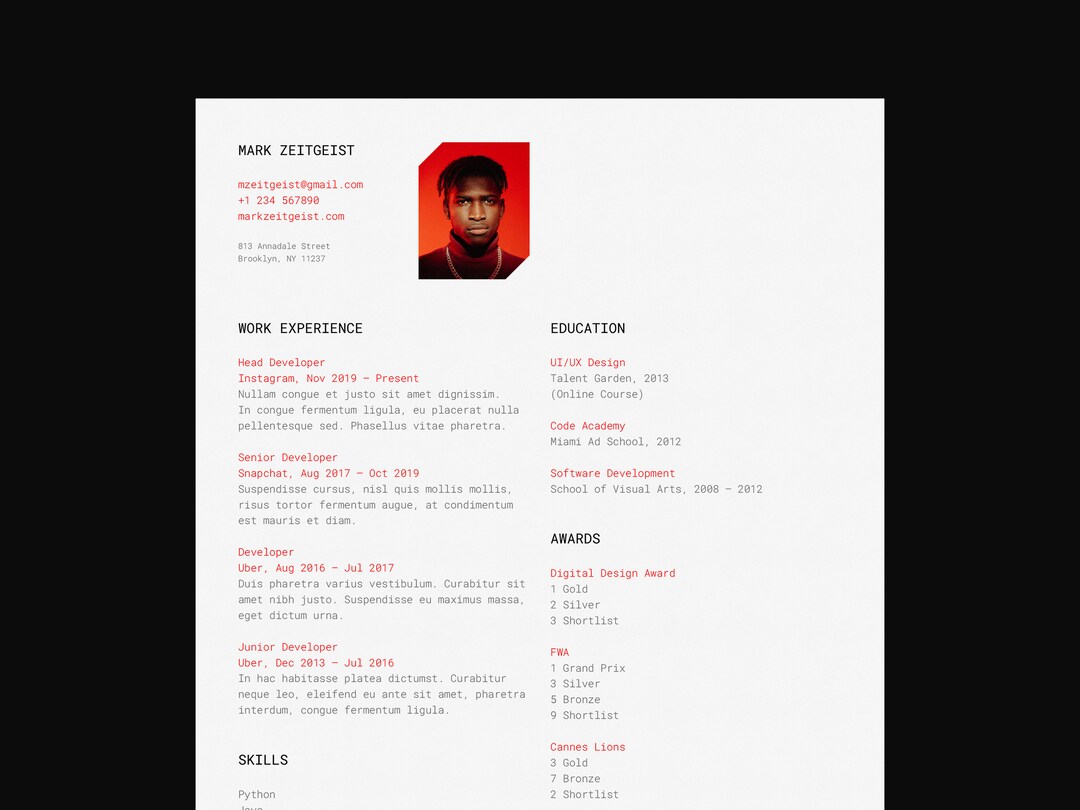 Resume Template for Google Docs, Word, Pages / Modern, Professional ...
