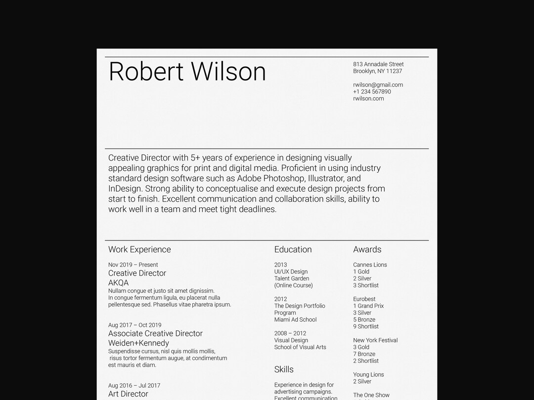 Resume Template for Google Docs, Word, Pages / Modern, Professional ...