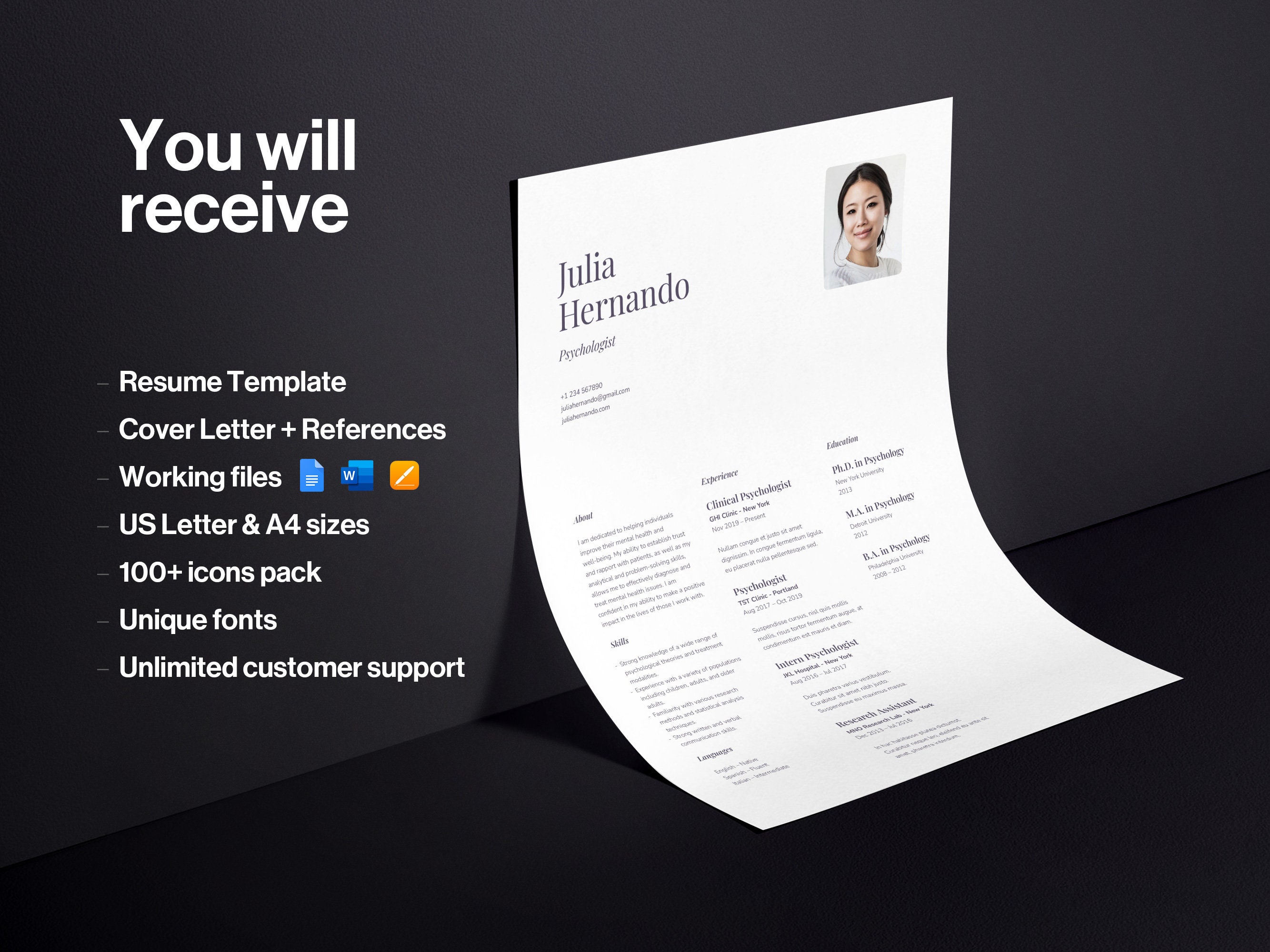 Resume Template for Google Docs, Word, Pages / Modern, Professional ...