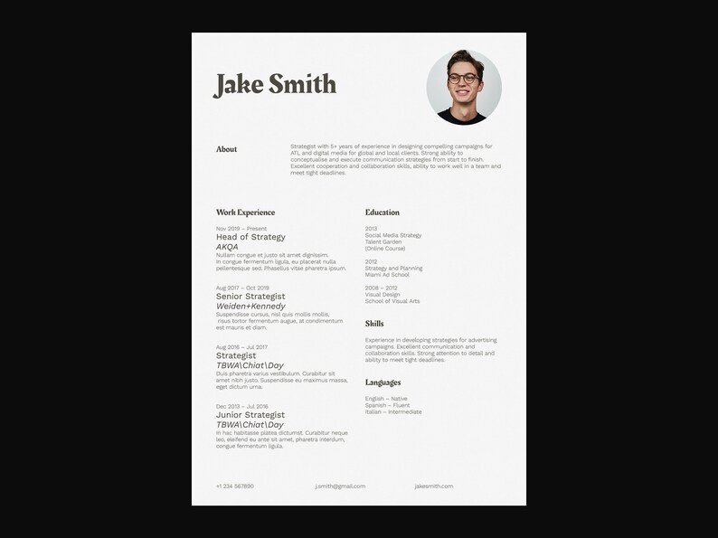 Resume Template for Google Docs, Word, Pages / Modern, Professional ...
