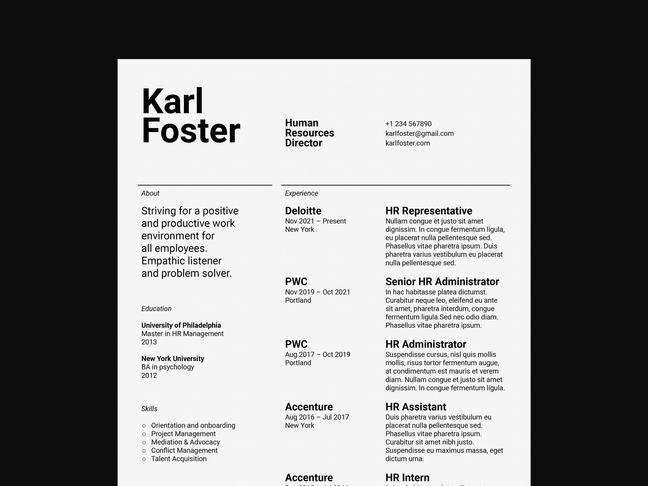 Resume Template for Google Docs, Word, Pages / Modern, Professional ...