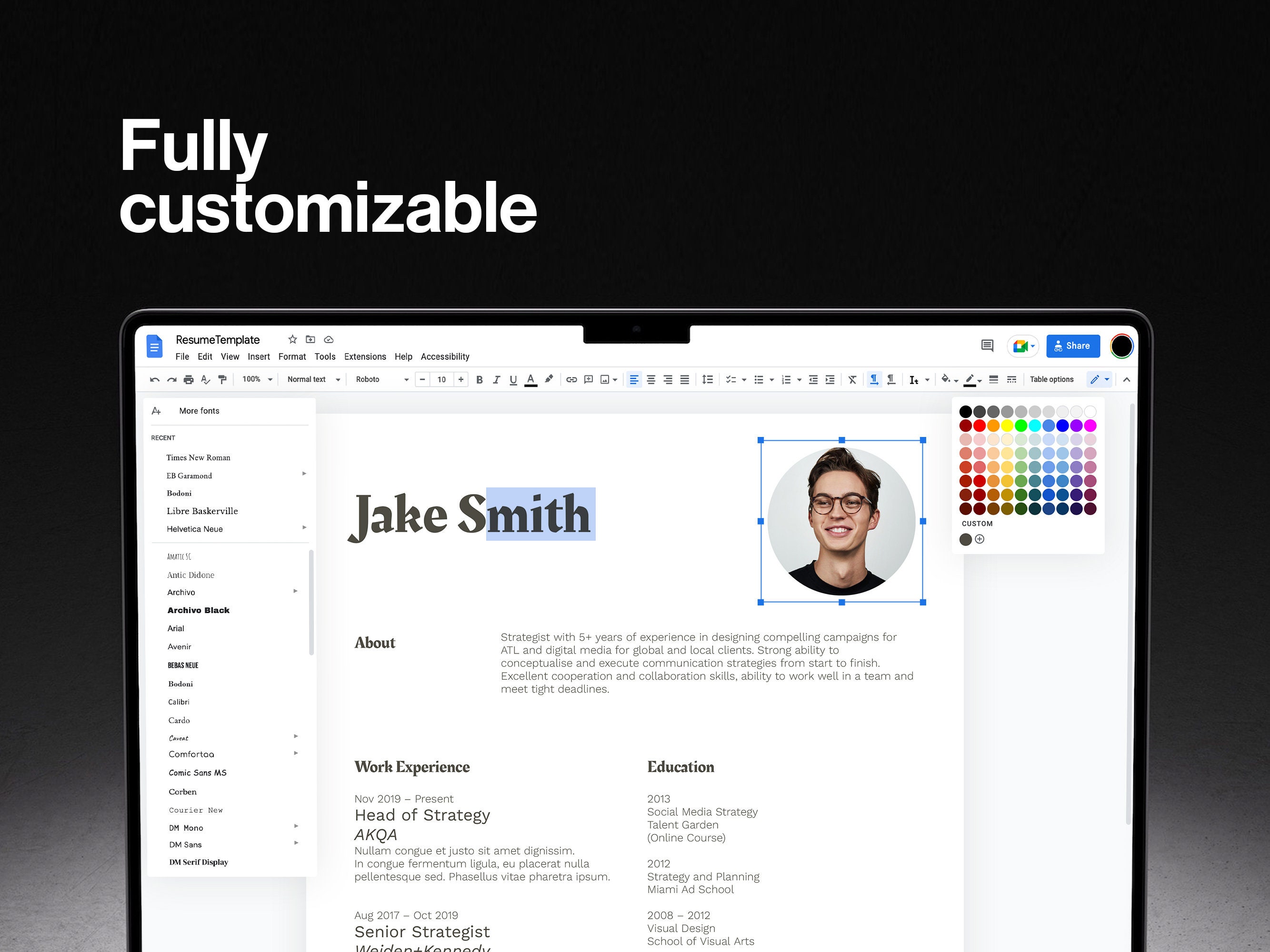 Resume Template for Google Docs, Word, Pages / Modern, Professional ...