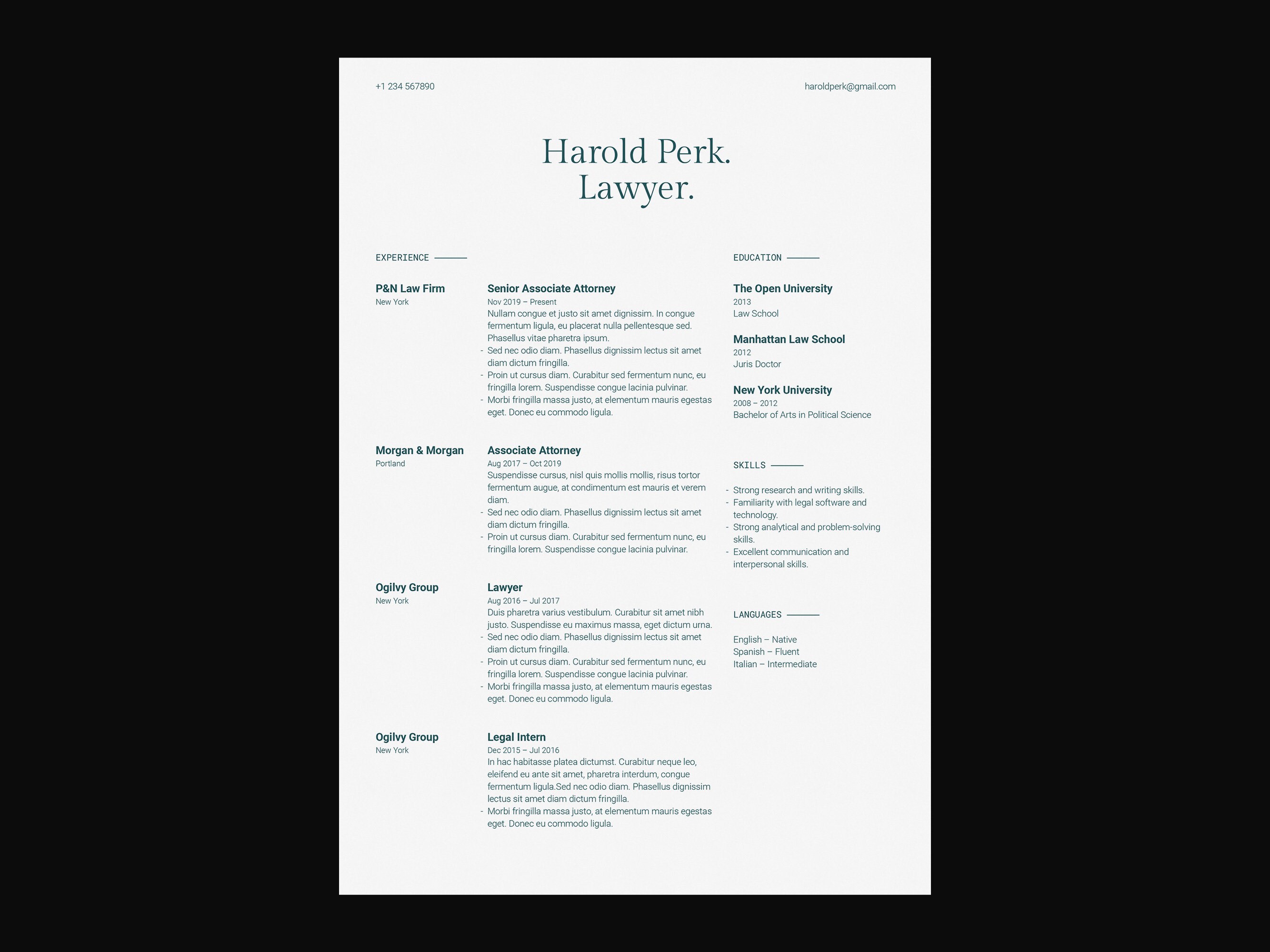 Resume Template for Google Docs, Word, Pages / Modern, Professional ...
