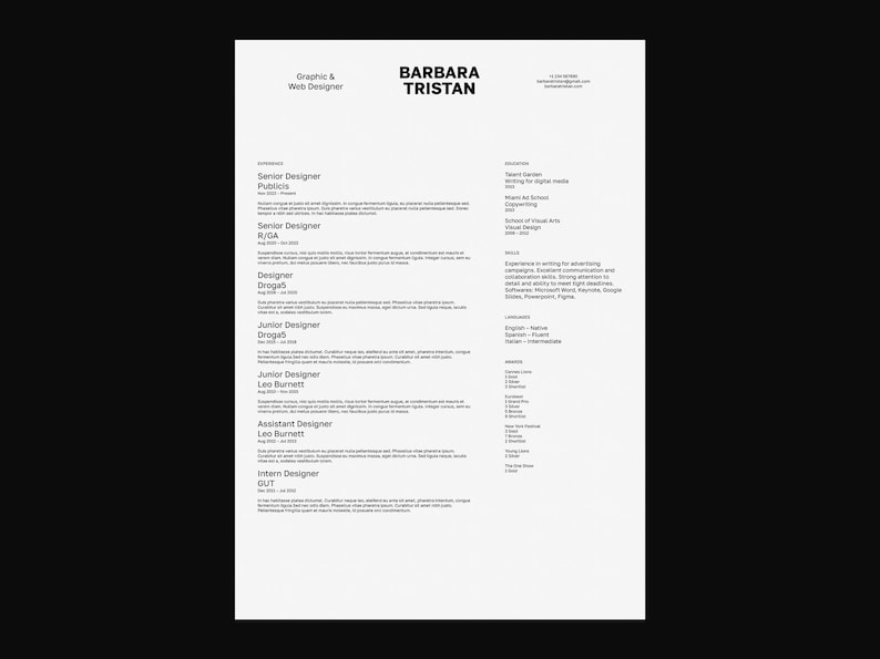 Resume Template for Google Docs, Word, Pages / Modern, Professional ...