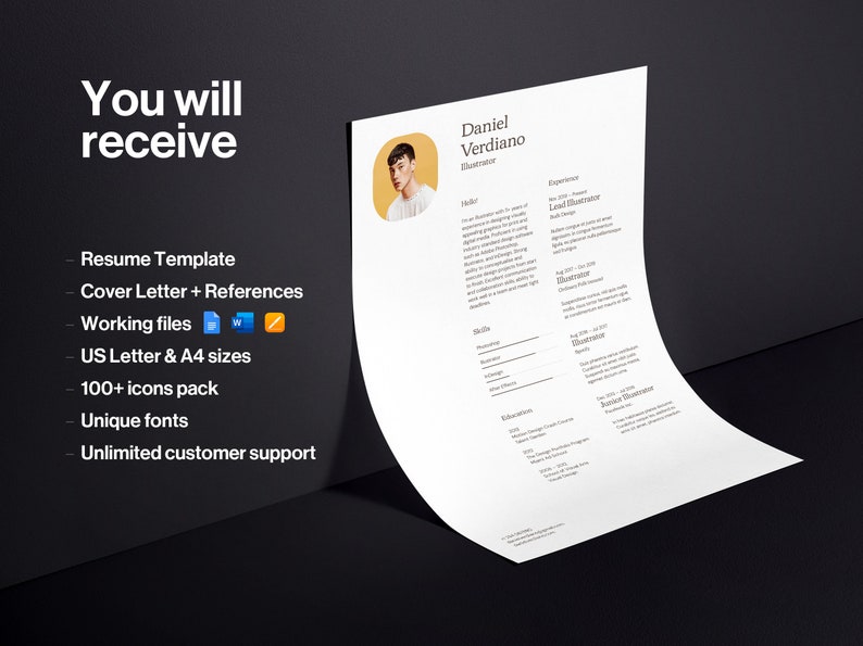 Resume Template for Google Docs, Word, Pages / Modern, Professional ...