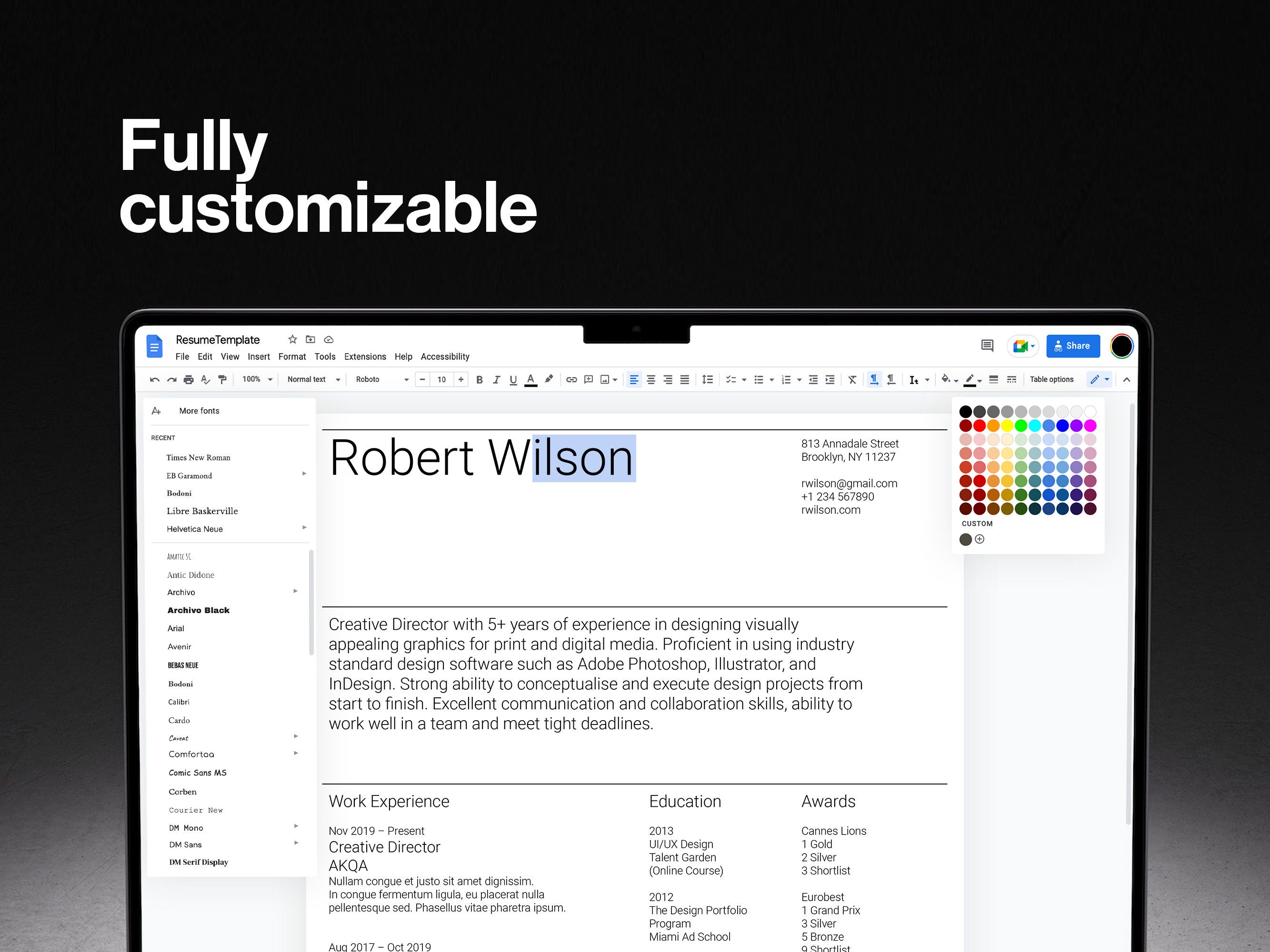Resume Template for Google Docs, Word, Pages / Modern, Professional ...