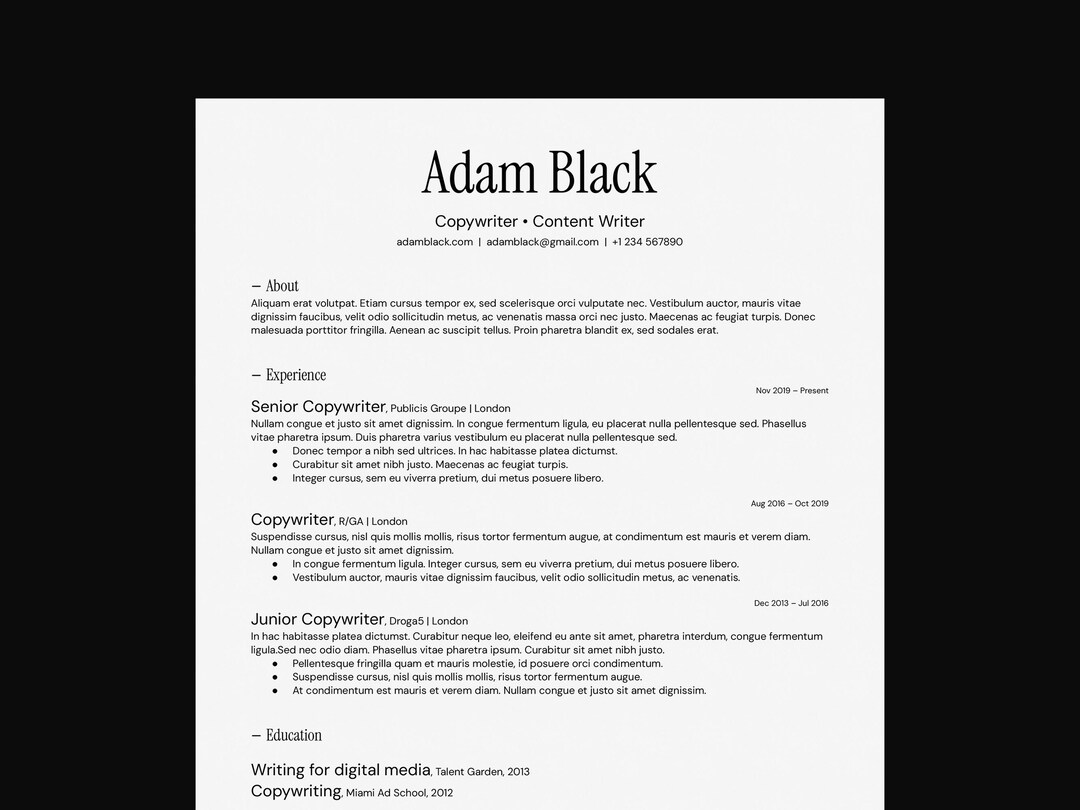 Resume Template for Google Docs, Word, Pages / Modern, Professional ...
