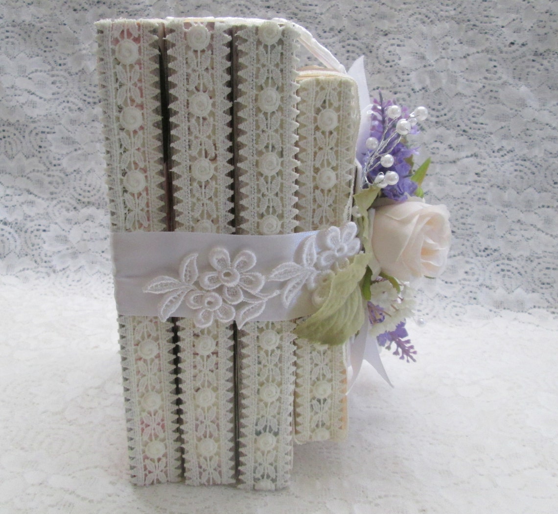 Gorgeous Stack of Books With Lace Flowers Appliques Satin | Etsy