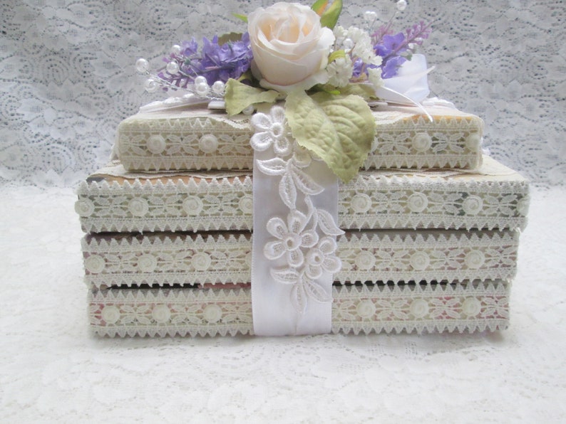 Gorgeous Stack of Books With Lace Flowers Appliques Satin | Etsy