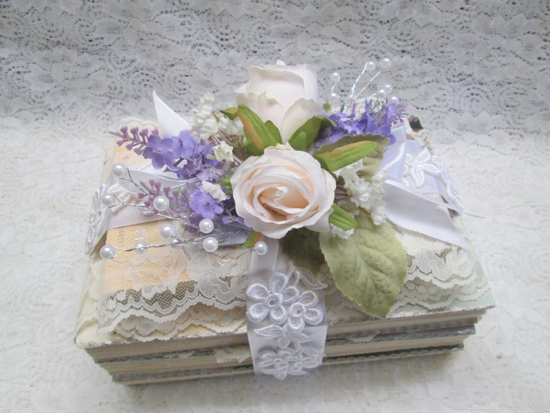 Gorgeous Stack of Books With Lace Flowers Appliques Satin | Etsy