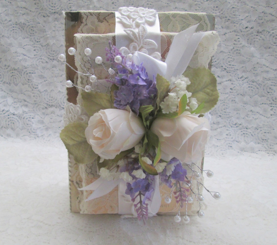 Gorgeous Stack of Books With Lace Flowers Appliques Satin | Etsy