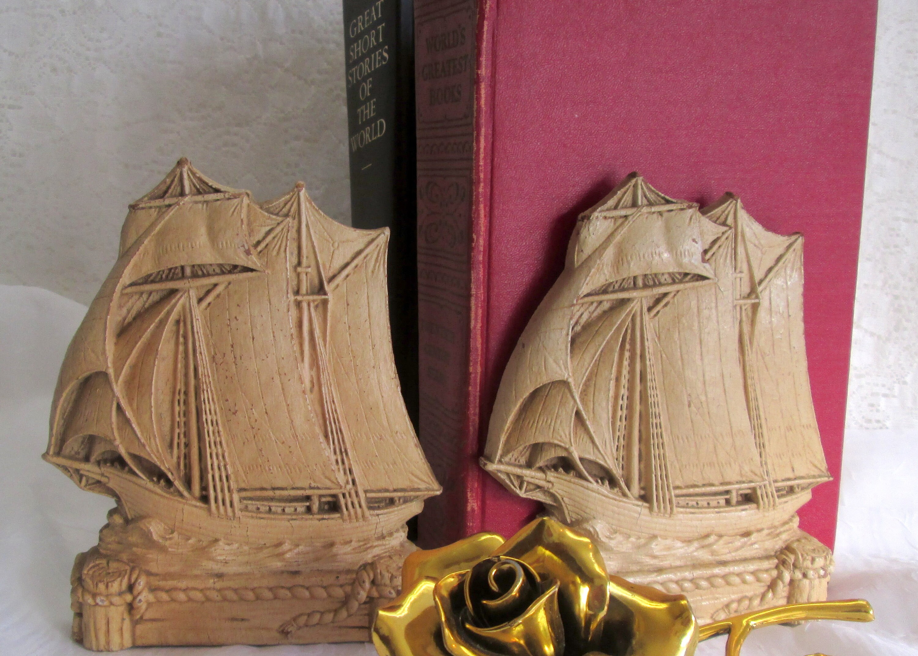 Vintage Syroco sailing ships bookends nautical mid century | Etsy
