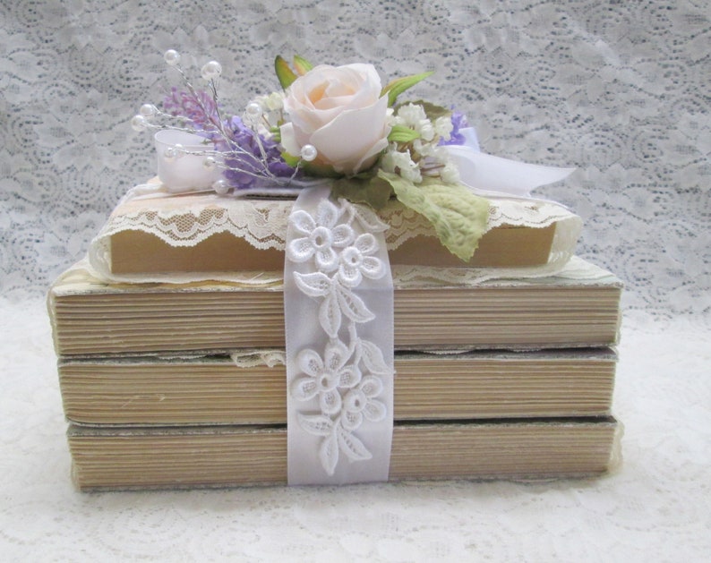 Gorgeous Stack of Books With Lace Flowers Appliques Satin | Etsy