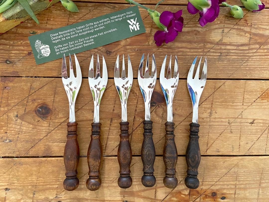 Vintage WMF Cutlery Set Small Forks Burgund Chromagan Rustic Wooden ...