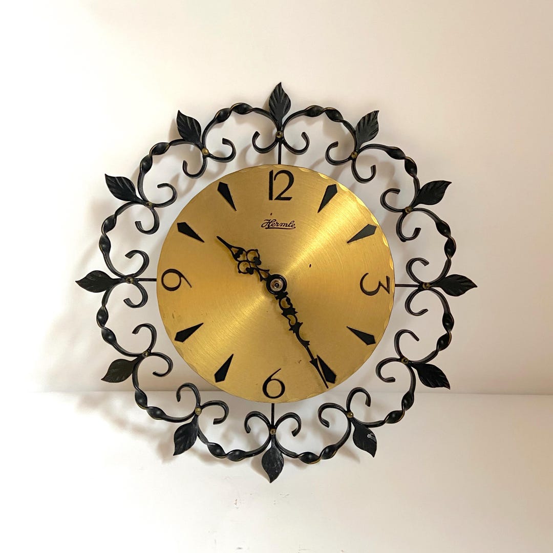 70s Wall Clock - Wrought Iron Wall Clock by Hertle Germany - Etsy