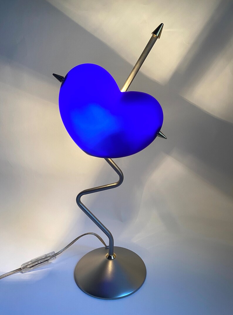 Vintage 90s Pop Art Desk Lamp I Blue Heart-shaped Glass Shade - Etsy