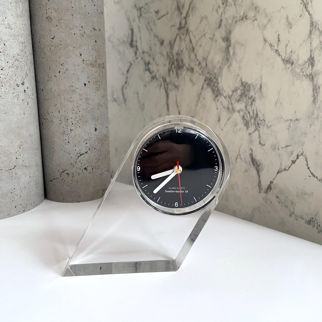Vintage Postmodern Minimalist Desk Clock | Asymmetric Transparent ...