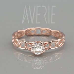 14K Rose Gold Celtic Engagement Ring Set With a Diamond | Handmade ...