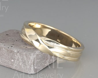 14K Rose Gold Men's Wedding Ring Handmade Solid 14k Rose Gold Faceted ...