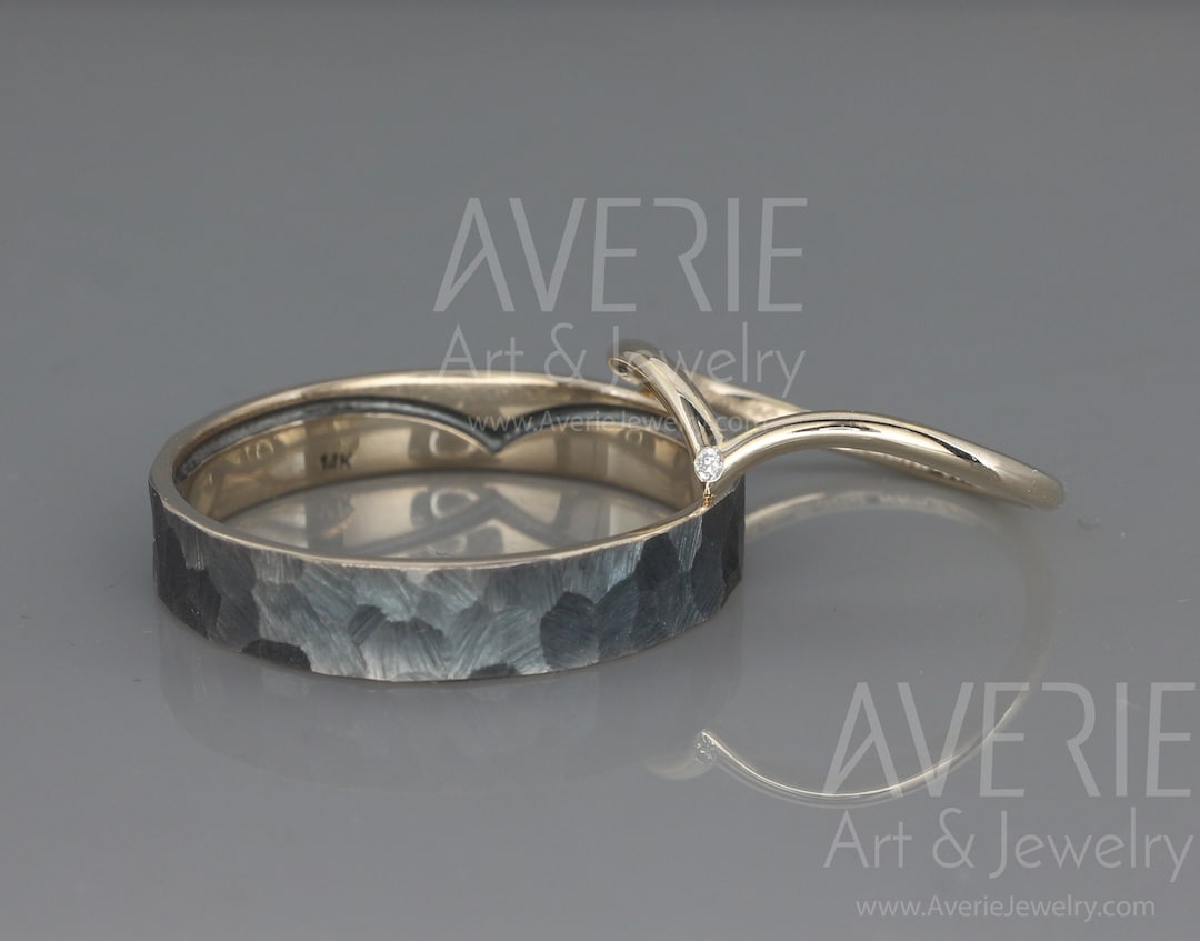 Diamond Wish Bone Wedding Rings Set | 14k Gold Wish Bone Wedding Rings ...