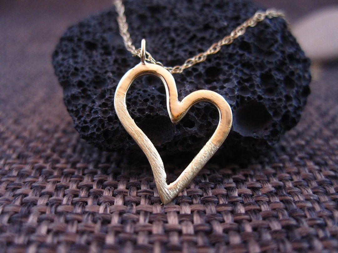 Solid 14K Gold Necklace | Handmade Matte/polished Solid 14K Gold Heart ...