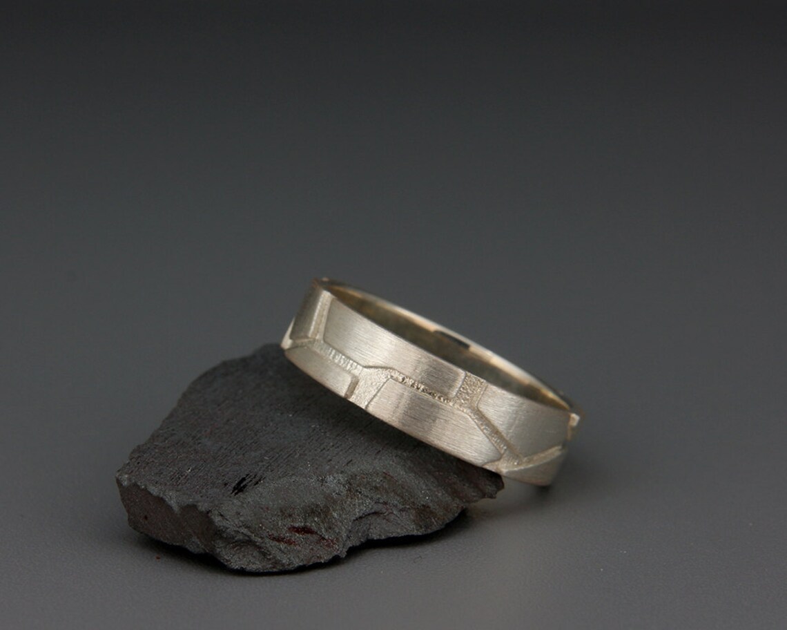 14k White Gold Tiles Men's Wedding Band | Handmade Solid 14k White Gold ...