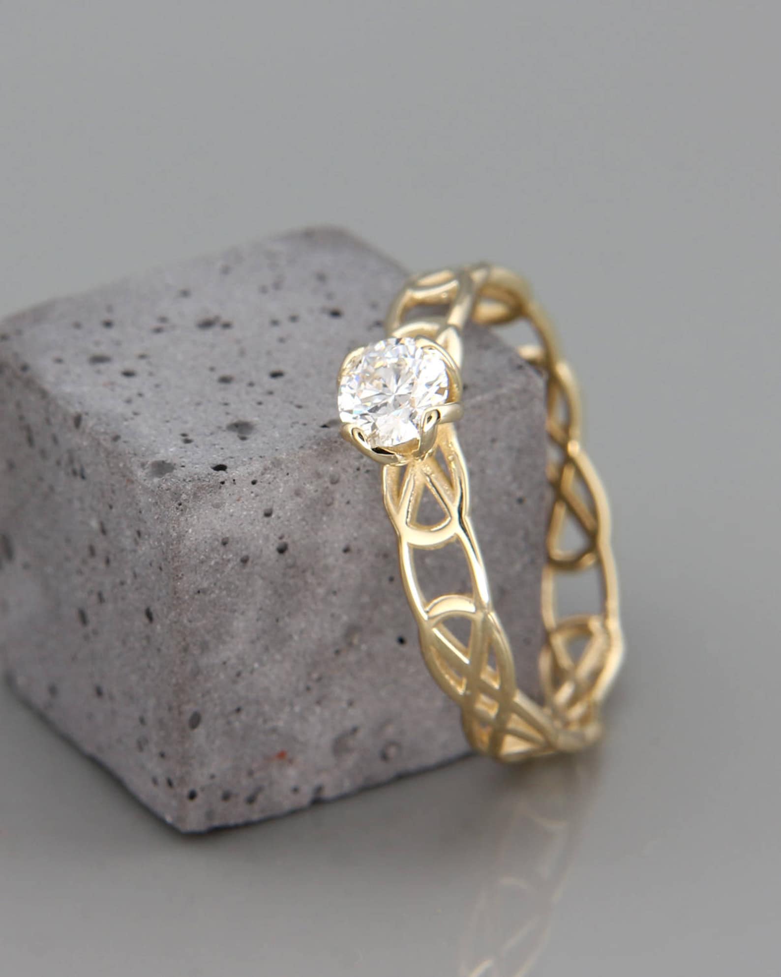 14K Gold Celtic Engagement Ring Set With a Diamond | Handmade Solid 14k ...