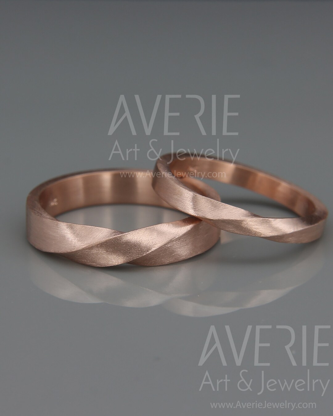 14k Rose Gold Mobius Wedding Band Set | His and Hers Mobius Ring Set ...